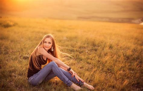 Wallpaper Field Summer Grass Look Girl The Sun Pose Sergey