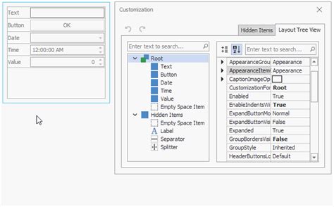 baselayoutitem visibility property winforms controls devexpress