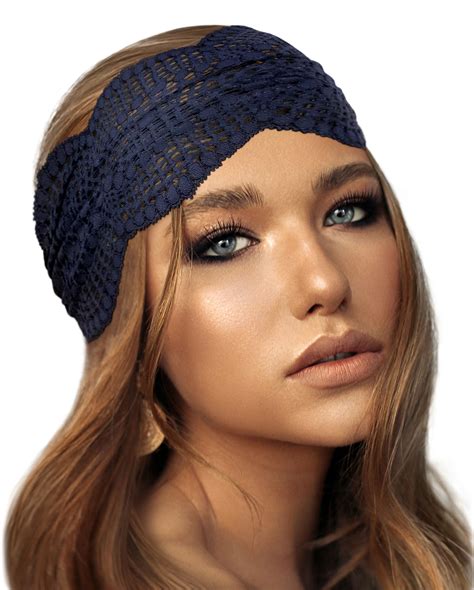 Sharirose Navy Blue Lace Headband Scallop Edge