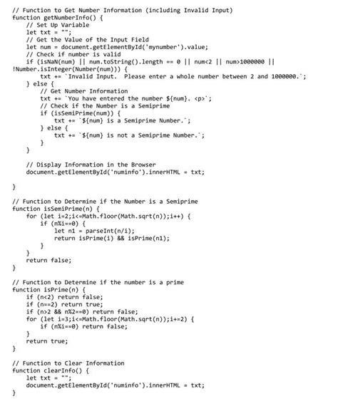 javascript code for semiprime numbers with html forms validation of