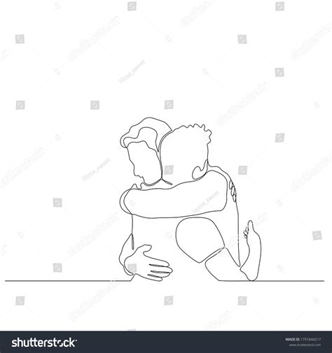 Continuous Line Drawing Two People Hugging Stock Vector Royalty Free