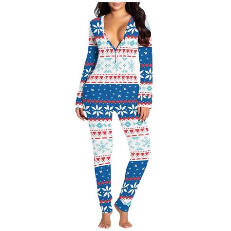 Buy Womens Onesie Flap Pajamas Christmas Print Sexy Butt Flap Sleepwear
