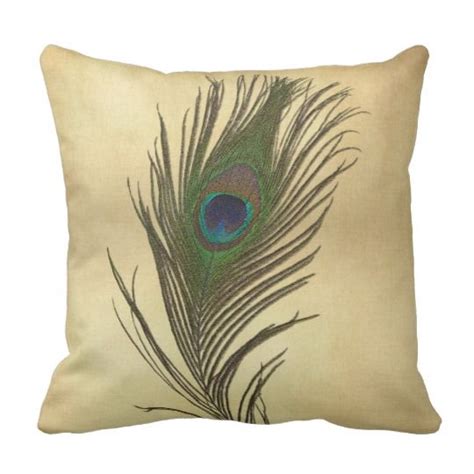 Vintage Look Peacock Feather On Gold Throw Pillow Zazzle