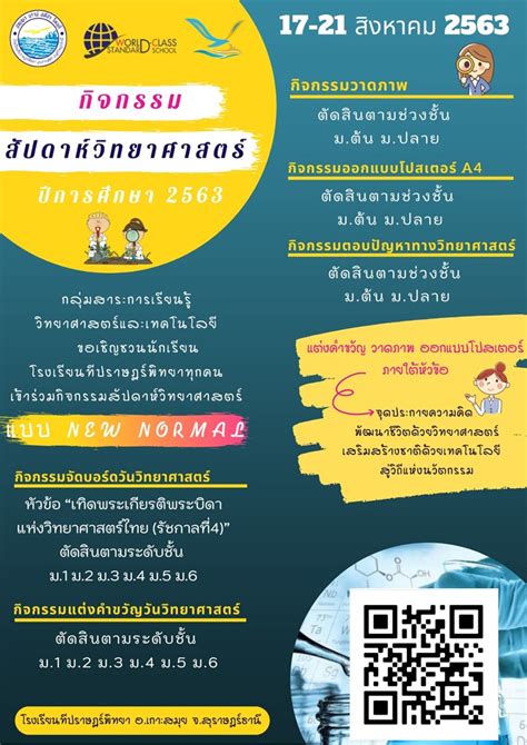 ขอเชิญชวนนักเรียนทุกคนเข้าร่วมกิจกรรมสัปดาห์วิทยาศาสตร์ โรงเรียนทีป