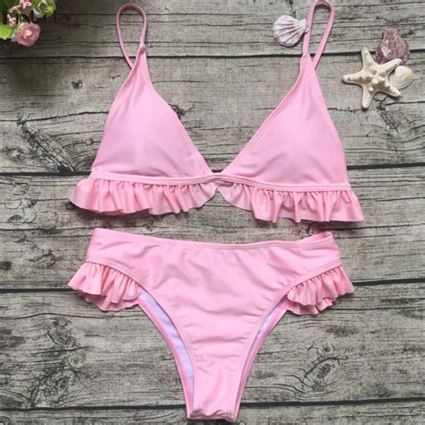 Push Up Bikinis Set Pink Swim Suits Padded Brazilian Girls Biquinis