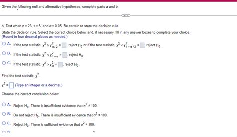Solved Given The Following Null And Alternative Hypotheses