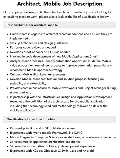 architect mobile job description velvet jobs