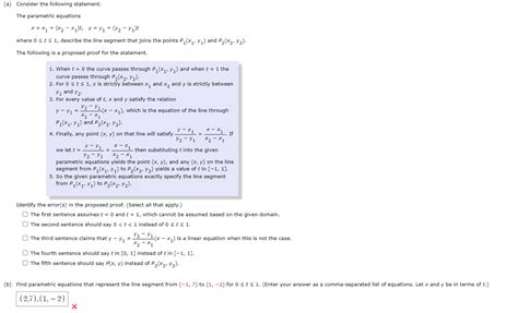 Solved A Consider The Following Statement The Parametric
