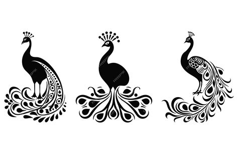Premium Vector Peacock Mandala Silhouette Clipart Set Peacock Black