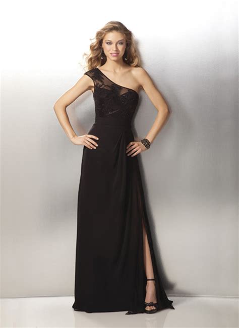 Graceful Black One Shoulder Floor Length Column Prom Dress With