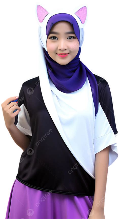 고양이 의상 인공 지능을 입고 Hijab 소녀 생성 인공 지능 생성 귀엽다 머리 스카프 Png 일러스트 및 Psd 이미지