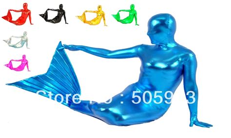 Free Shipping Dhl Sexy Adult Shiny Metallic Mermaid Zentai Costume Full