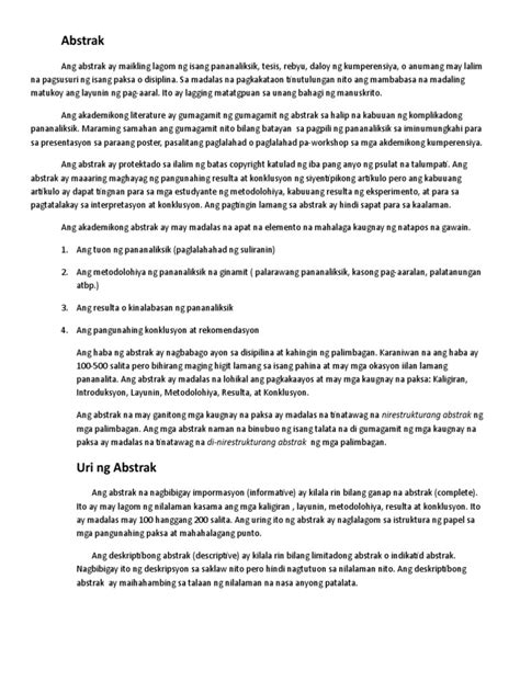Halimbawa Ng Abstrak Sa Akademikong Pagsulat Pagsulite