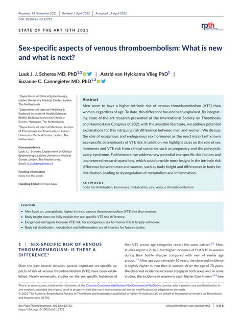 Pdf Sex‐specific Aspects Of Venous Thromboembolism What Is New And