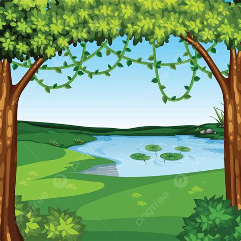 Taman Lanskap Hutan Yang Indah Langit Tropis Vektor Taman Tropis