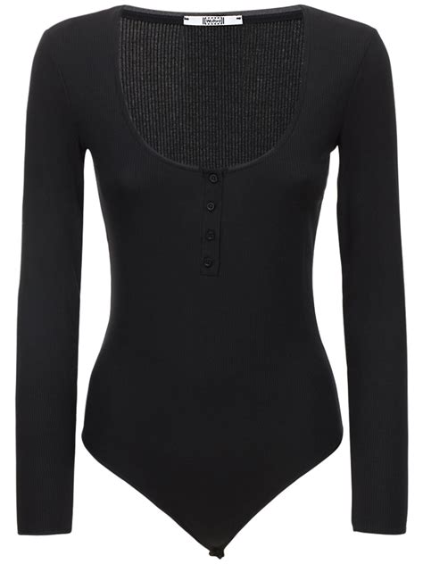 Wolford Henley Ribbed Jersey String Bodysuit Black Luisaviaroma