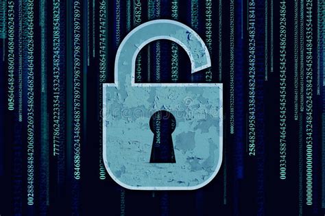 rotection symbol of lock with a keyhole on a binary code background