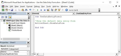 use the data entry form using macros myexcelonline