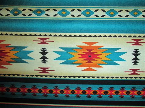Teal Gold Navajo Native American Border Cotton Fabric Etsy Teal And