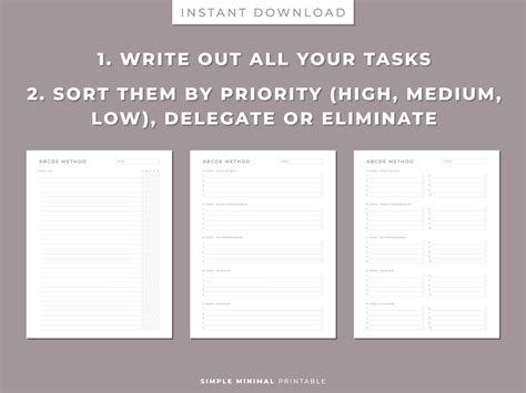 Abcde Method Productivity Printable Task List Goal Setting Priority
