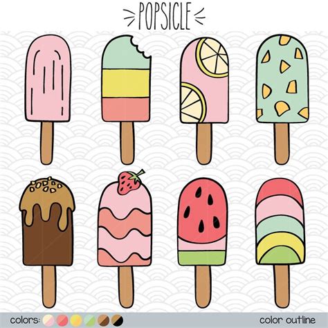 Popsicle Hand Drawn Graphic Colorful Frozen Treat Outline Drawing Ice
