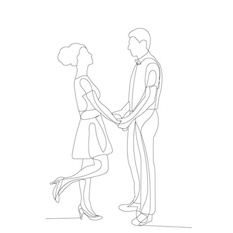Dessin Au Trait Continu Isolé Dun Gars Et Dun Croquis De Fille