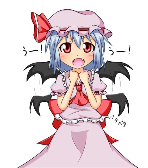 Safebooru 1girl Ascot Bat Wings Blue Hair Fang Flapping Hat Hat