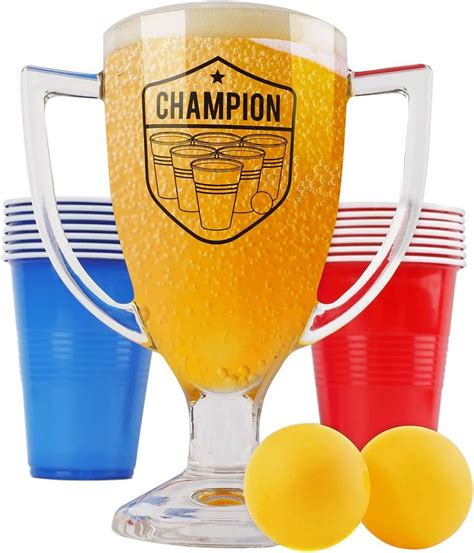 Champion Glass Trophy Beer Pong Set With 14 Cups And 2
