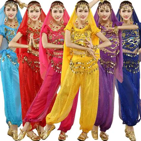 4pcs Sets Sexy India Egypt Belly Dance Costumes Bollywood Costumes