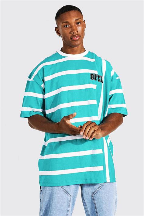 Mens Oversized Ofcl Contrast Stripe Badge T Shirt Boohoo Uk