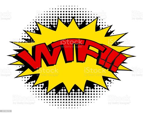 comic speech bubble with expression text wtf stars and clouds stock