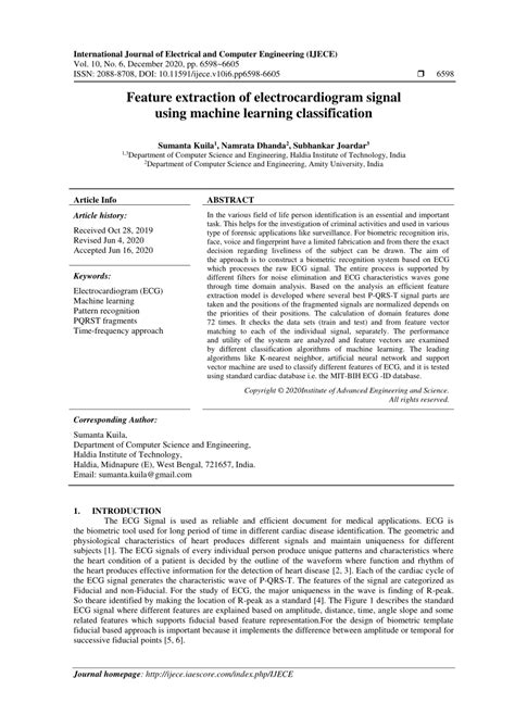 pdf feature extraction of electrocardiogram signal using machine