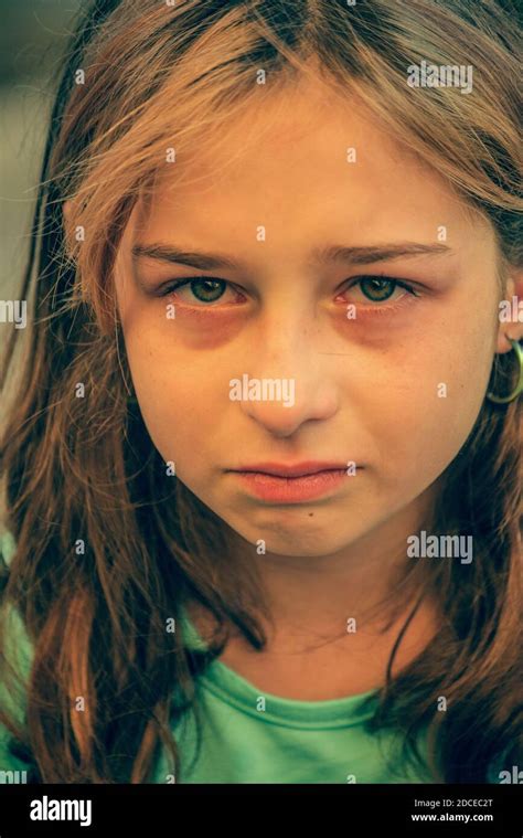 Closeup Portrait Of Young Crying Girl With Tears Teenage Girl With Sad
