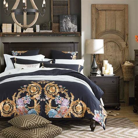 60s Egyptian Cotton Luxury Gold Royal Embroidery Palace Bedding Set