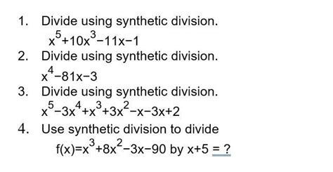 Solved 1 Divide Using Synthetic Division X5 10x3−11x−1 2