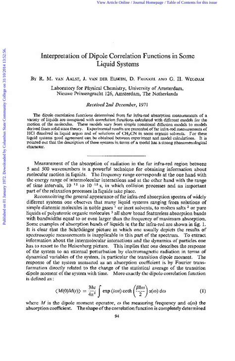 Pdf Interpretation Of Dipole Correlation Functions In Some Liquid