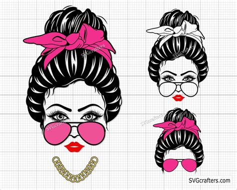 Messy Bun Svg Files Girl Face Makeup Svg Girl Face In Glasses Png