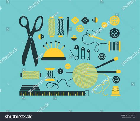 Vector Sewing Equipment Needlework Icons Set Stock Vector Royalty Free