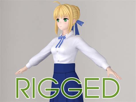 T Pose Rigged Model Of Saber Anime Girl 3d Model Cgtrader
