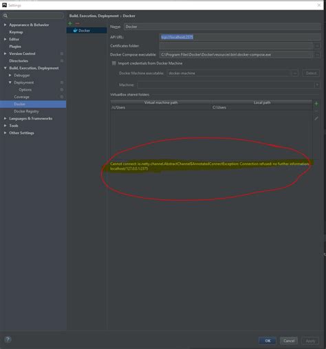 [docker setting]connection refused on localhost 2375 ides support