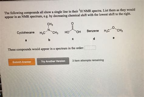 solved the following compounds all show a single line in