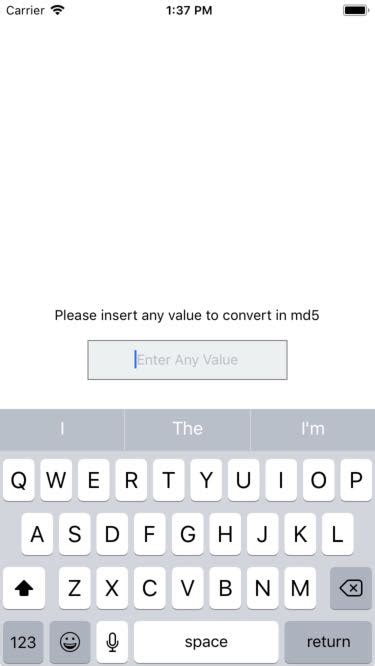 example to convert any input value in md5 in react native