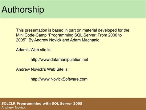 ppt sqlclr programming with sql server 2005 powerpoint presentation