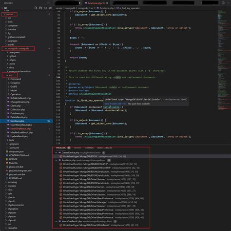 php namespace mongodb bson and mongodb drivers are missing stack