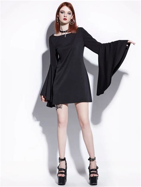 Sisjuly Gothic Mini Dress Halloween Black Women Flare Sleeve Autumn