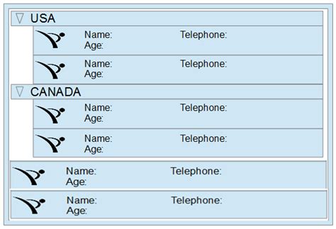 c how to create the following list table structure in
