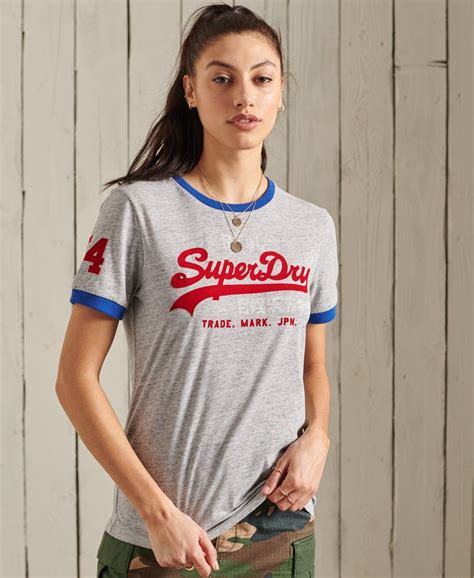Womens Vintage Logo Varsity Ringer T Shirt In Peppered Grey Grit
