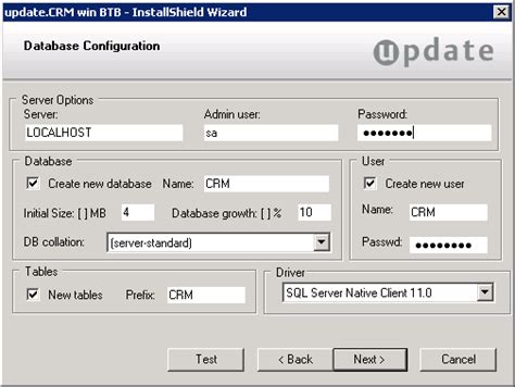 database and connection settings