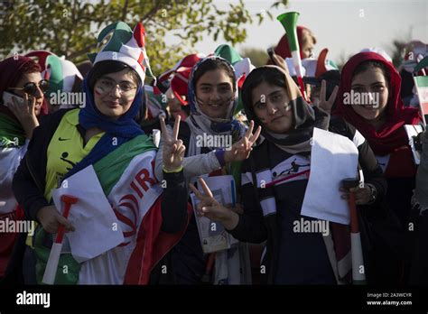 Tehran Iran 10th Oct 2019 Iranian Women Cheer As They Arrive At The