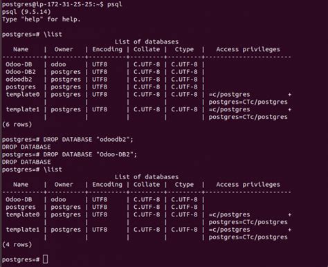 postgresql delete a database serverok